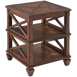 21-Inch Square Wood End Table with Dual Shelves, Cherry Finish ...