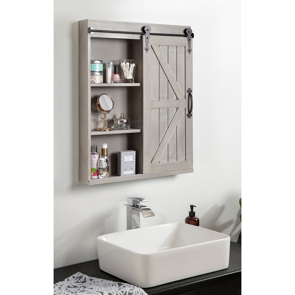 Cates Decorative Wood Wall Cabinet with Vanity Mirror and Barn Door On Sale Bed Bath Beyond 20987282