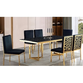 7-Piece Faux Marble Dining Set, Black - Bed Bath & Beyond - 40338526