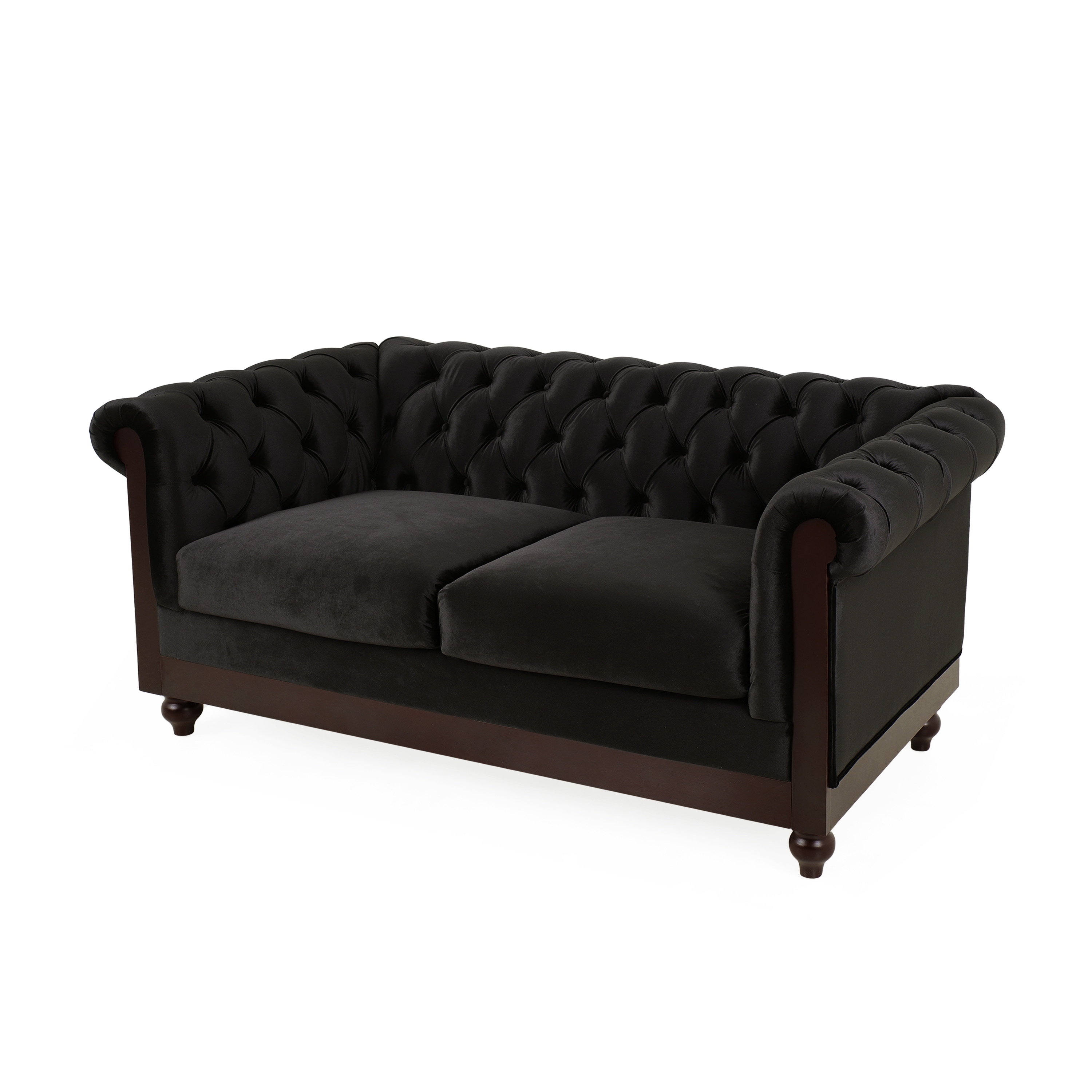 Chesterfield Black Velvet Loveseat 2 Seater Roll Arm Upholstered Sofa Bed Bath Beyond 41089801