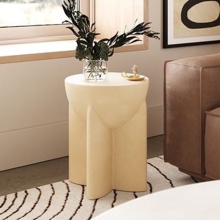 Modrest Elsa Modern Beige Concrete Round End Table - Bed Bath & Beyond ...