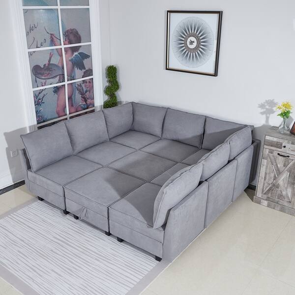 Grey 9-Piece Oversized Modular Sectional Storage Sofa, Free Combination ...