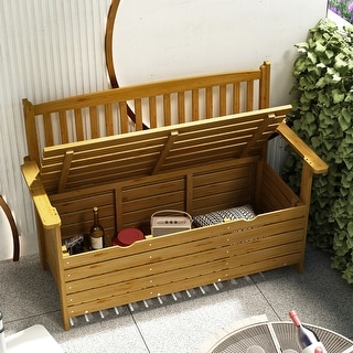 Wood 2Seat Storage Bench Storage Bench Deck Backyard Patio Front Porch ...