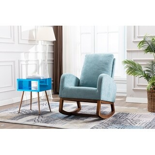 Light Blue Modern Rocking Chair with Wood Legs and Side Pocket - Bed ...