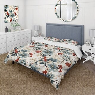Designart "Red And White Asian Zen Floral Pattern" Red Cottage Bedding ...