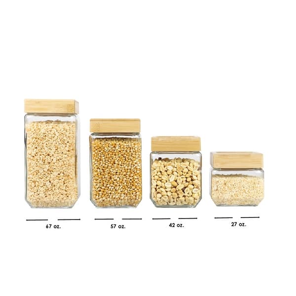 Home Basics 4 Piece Square Glass Canisters with Bamboo Lids - Bed Bath ...