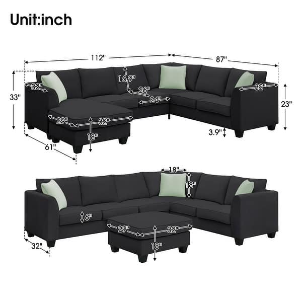 L Shape 112*87" Sectional Couches Living Room Sofa Set 7 Seats - Bed ...