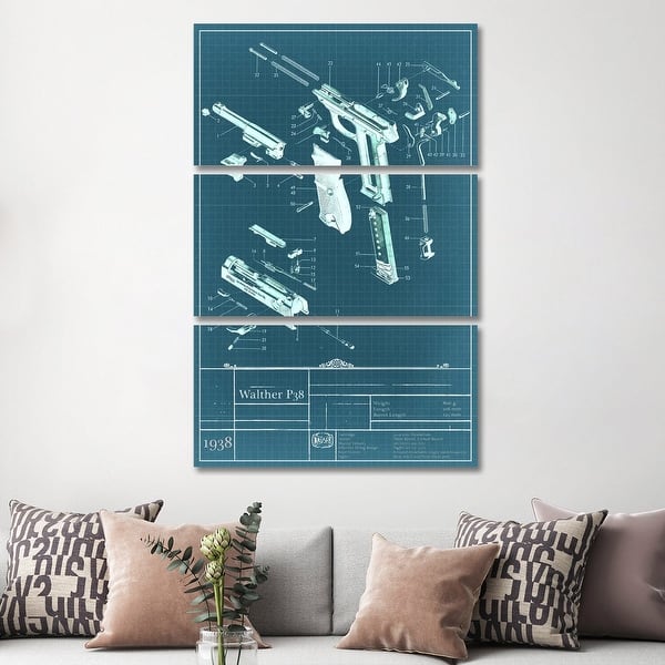iCanvas "Walther P38 Blueprint Diagram" by Unknown Artist 3-Piece ...