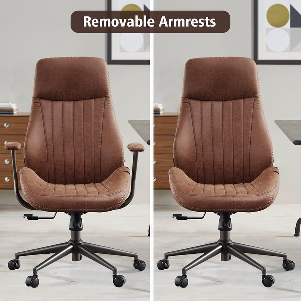 OVIOS Suede Fabric Ergonomic Office Chair High Back Lumbar Support