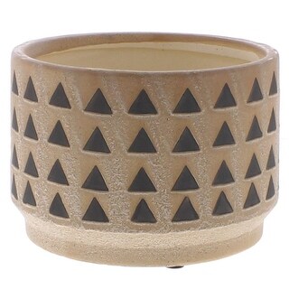 Round Ceramic Cachepot with Cutout Pattern, Large, Brown - Bed Bath ...