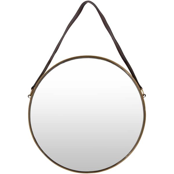 Dufresne Modern Hanging 18-inch Round Mirror with Leather Strap - 18"H ...