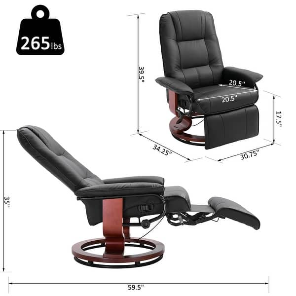 HomCom Faux Leather Adjustable Manual Swivel Base Recliner Chair with ...
