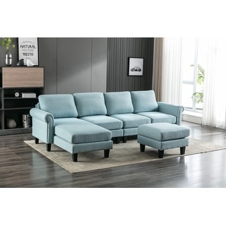 108" Sleeper Sofa, Multiple Cushions, 2 Ottoman Included, Rolled Arm ...