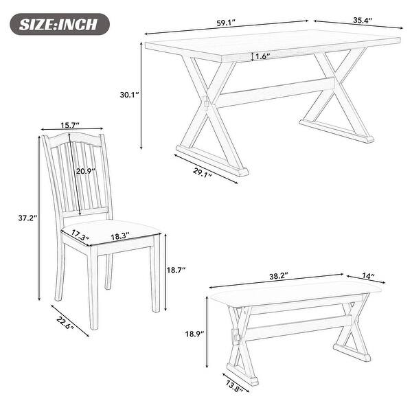 Rectangular Trestle Table and 4 Upholstered Chairs and 1 Bench for ...