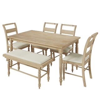 Retro 6-peice Wood Dining Set with Rectangular Dining Table and ...