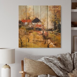 Designart 'Autumn Landscape With Farmhouse' Farmhouse Wood Wall Art ...