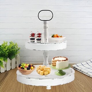 2-Tier Distressed Antique White Wood Dining Tray, Appetizer Accessory ...