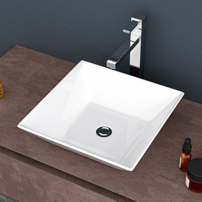 White Ceramic Square Vessel Bathroom Sink - Overstock - 38932626