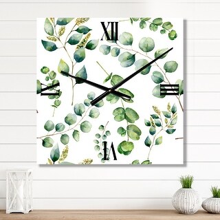 Designart 'Green Eucalyptus Branches III' Traditional wall clock - Bed ...