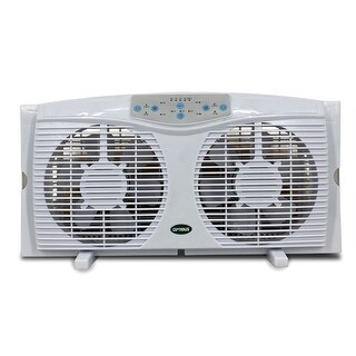 Optimus 8 in. Electric Reversible Twin Window Fan with Thermostat & LED ...