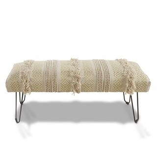 HomeRoots 47" Ivory And Gold Black Leg Upholstered Bench - 47 x 18 x 16 ...