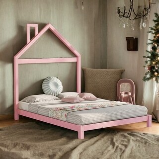 Full Size Funny Design Wood Platform Bed with House-shaped Headboard ...