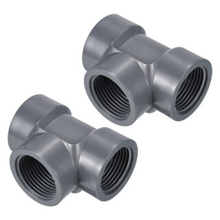 2Pcs UPVC Pipe Fitting 1PT Female Thread Tee Socket Hose Connector Gray ...