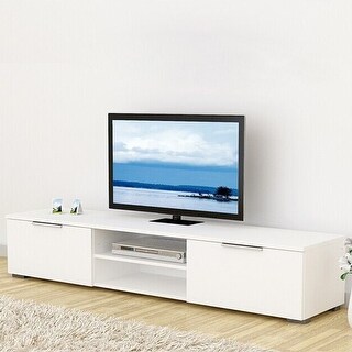 Wood 67" Modern TV Stand with Storage in Glossy White - 65 inches - Bed ...