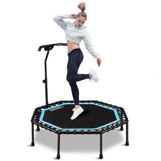 51" Silent Trampoline with Adjustable Handle Bar, Fitness Trampoline ...