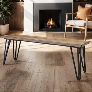 Wood Dining Bench with Metal Frame - Bed Bath & Beyond - 40768747