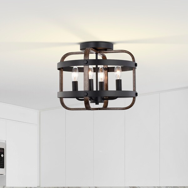 4-Light Rustic Brown Wood Semi-Flush Mount Ceiling Light - Bed Bath ...