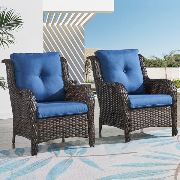 Outdoor Wicker High Back Club Chair with Cushions (Set of 2) - Bed Bath ...