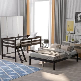 Separable Twin over Full Wood Bunk Bed with Inclined Ladder ...