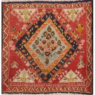 Geometric Shiraz Persian Vintage Square Rug Hand-Knotted Wool Carpet ...