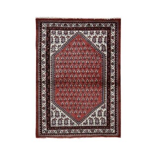 Shahbanu Rugs Fire Brick Red, Pure Wool, Vintage Saroogh with Boteh ...