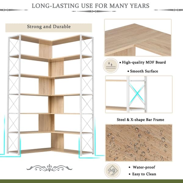 L-Shaped Bookcase 7-Tier Corner Bookshelf Metal Frame - Bed Bath ...