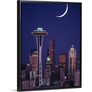 "Seattle skyline at night, Washington State" Black Float Frame Canvas ...