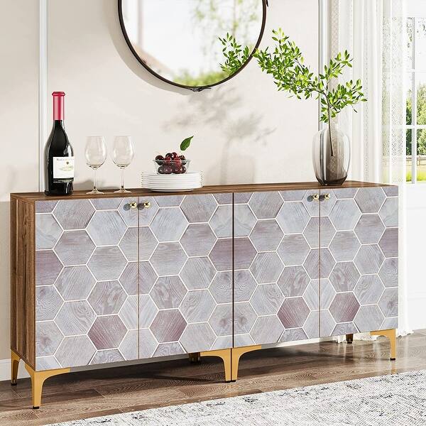 Set of 2 Sideboard Buffet Cabinets Modern Hexagon Colorful Pattern ...