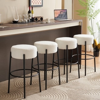 Bar Stool Without Armrests Simple Round Upholstered Bar Stool, Beige ...