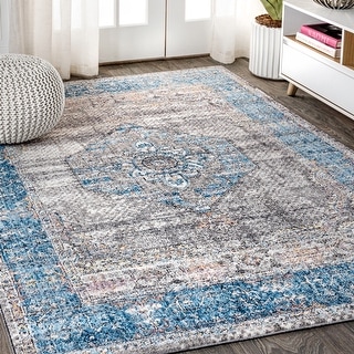 Cassia Vintage Medallion Peacock Blue/Gray Area Rug - Bed Bath & Beyond ...