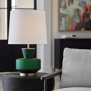 Glass Base Table Lamp with Tapered Shade - 28" - Green - Bed Bath ...