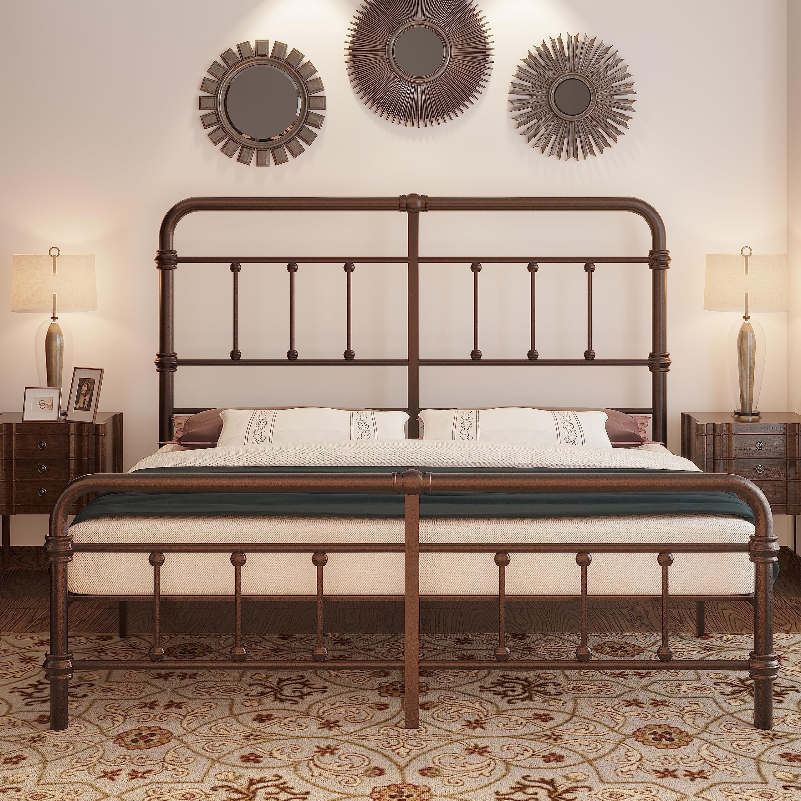 King Size Metal Platform Bed Frame with Victorian Style Wrought Iron ...