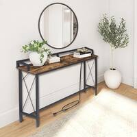 Console Table with 2 Outlet and 2 USB Ports,Entryway Table Narrow ...