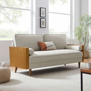 Kellan Heathered Fabric Upholstered Sofa in Walnut Heathered Weave ...