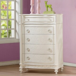Ivory 5-Drawer Chest with Ample Storage, Embossed Floral Details, and ...