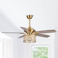 52-in Modern Brushed Gold 5-Blade Crystal Cage Ceiling Fan with Remote ...