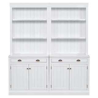 White Tall Bookcase Storage Cabinet LED Bookshelf Display Bookcase Set ...