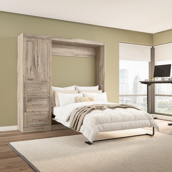 Queen Size Murphy Bed Wall Bed with Closet and Drawers,Gray - Bed Bath ...