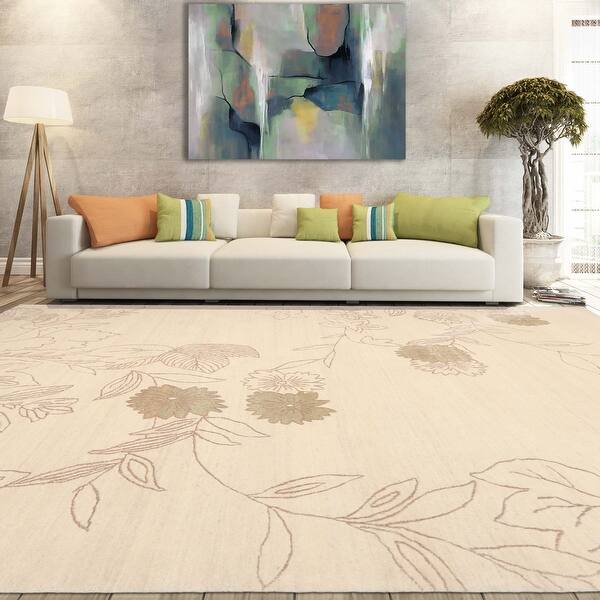 Hand Knotted Tibetan Ivory Tamarian Wool Transitional Area Rug - 6' x 9 ...