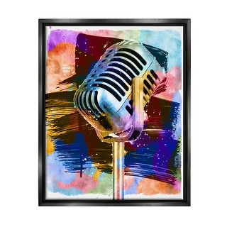 Stupell Modern Vivid Microphone Framed Floater Canvas Wall Art Design ...